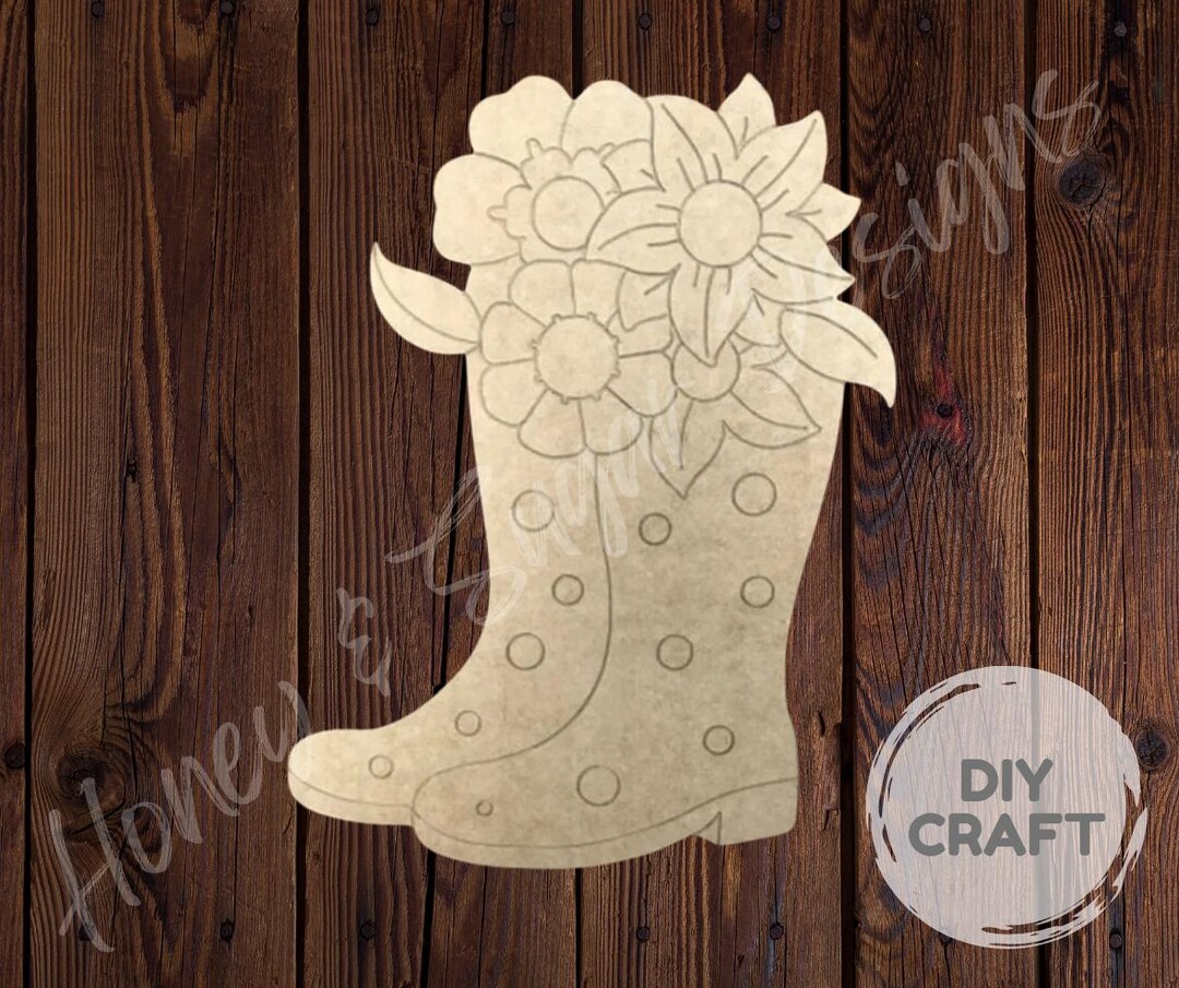 Unfinished DIY Wooden Rain Boots With Flowers Cutout - Paint Your Own ...