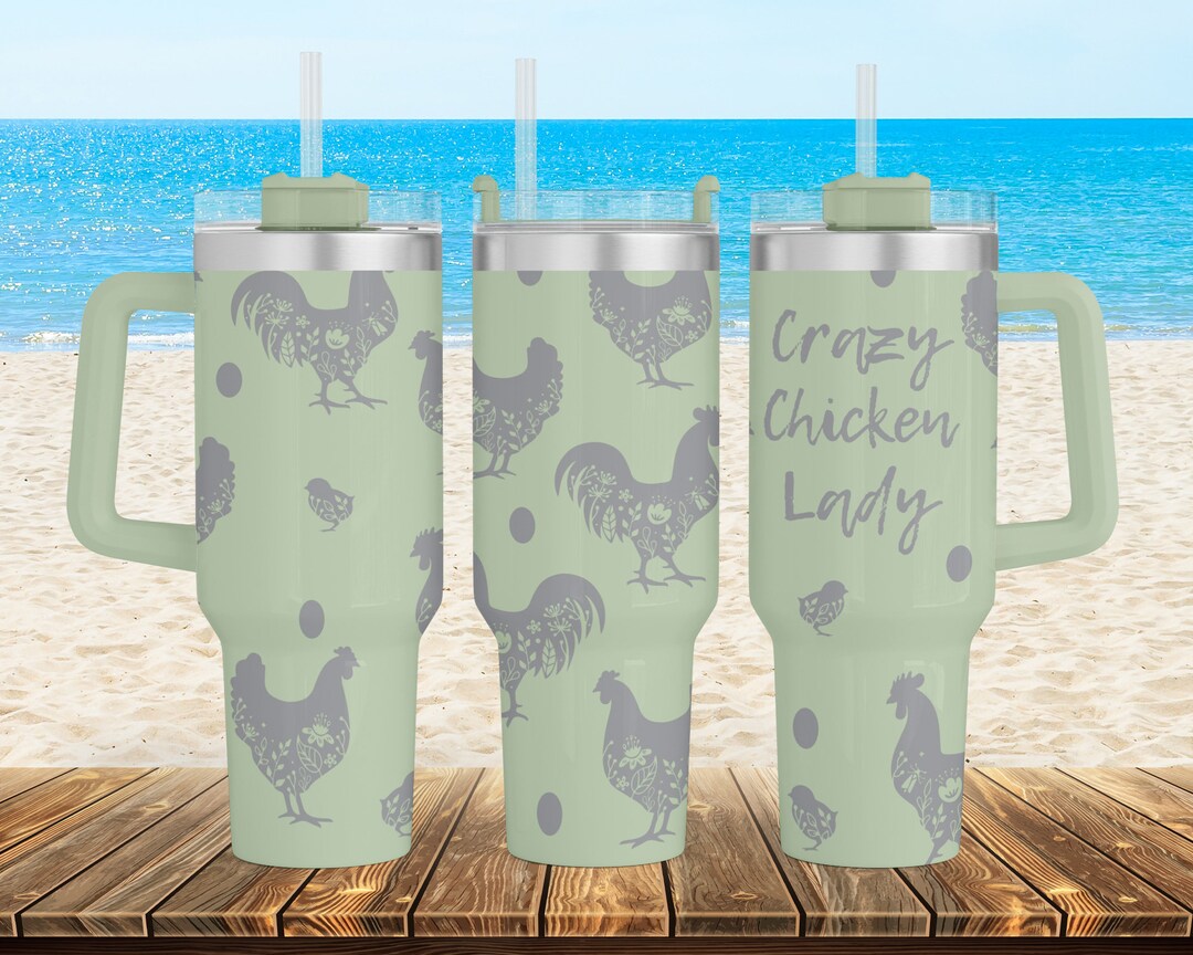 Laser Engraved Crazy Chicken Lady Pattern 40 Oz Powder Coated Insulated ...