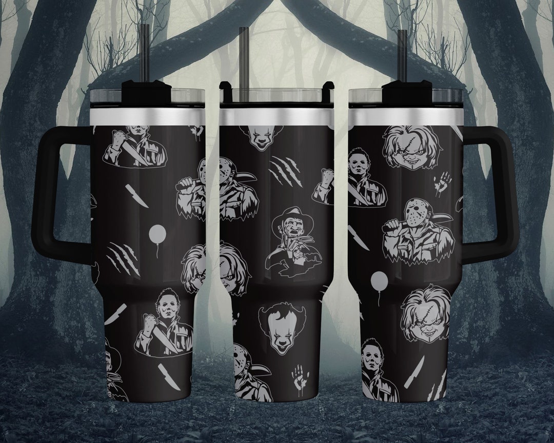 Engraved Horror Movie Pattern 40 Oz Stainless Steel Powder Coated ...