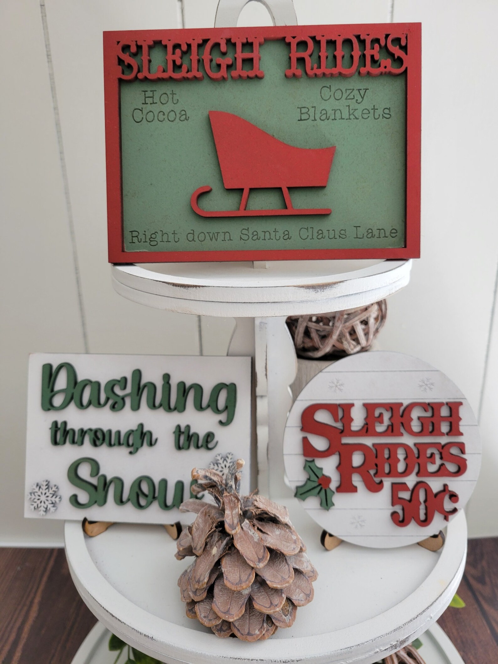 Unfinished DIY Wooden Blank Sleigh Rides Tier Tray Decor - Paint Your ...