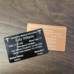 Personalized Medical ID Card - Custom Engraved Emergency Contact Card ...