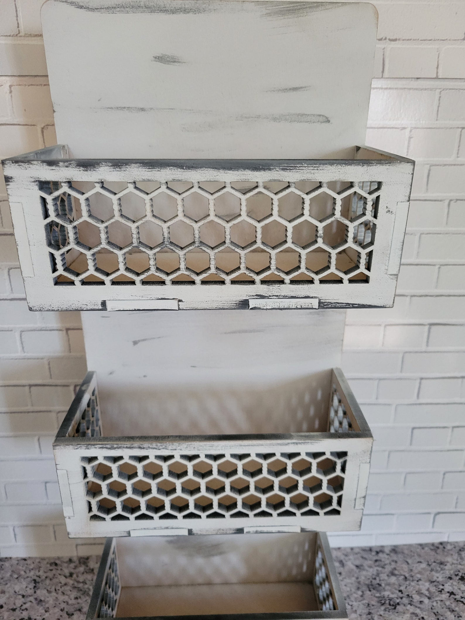 Unfinished DIY Wooden 3 Tiered Faux Chicken Wire Tray Shelf for Decor ...