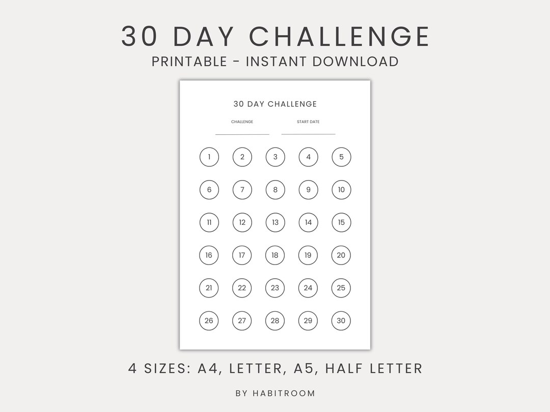 30 Day Challenge PDF - Printable Download Minimalist A4/A5/US Letter ...