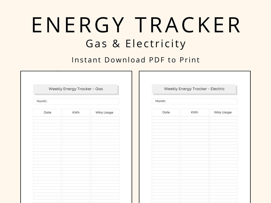 Energy Tracker Gas & Electricity Usage Log Printable PDF Download - Etsy