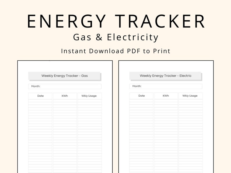 Energy Tracker Gas & Electricity Usage Log Printable PDF Download - Etsy