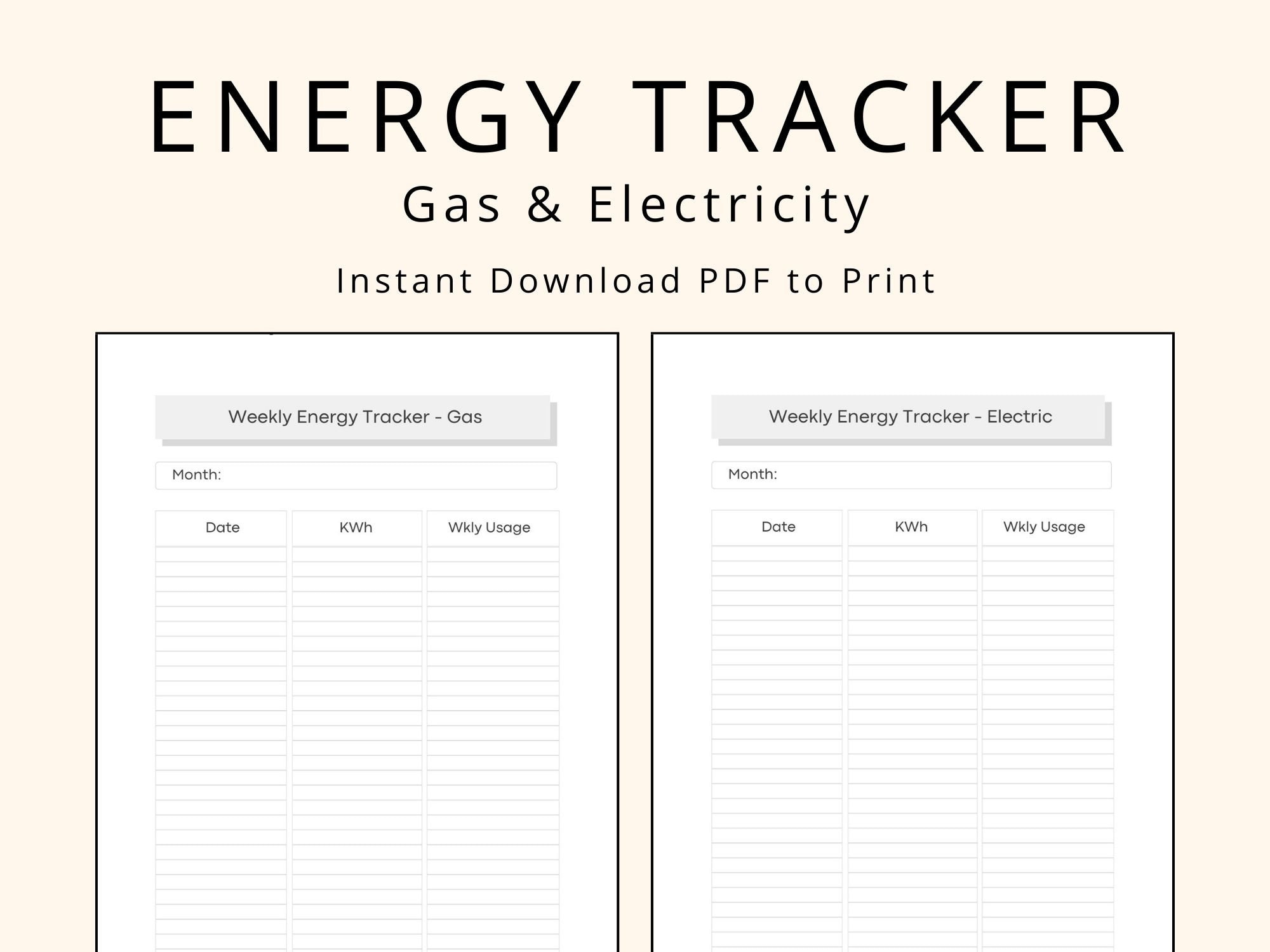Energy Tracker Gas & Electricity Usage Log Printable PDF Download - Etsy