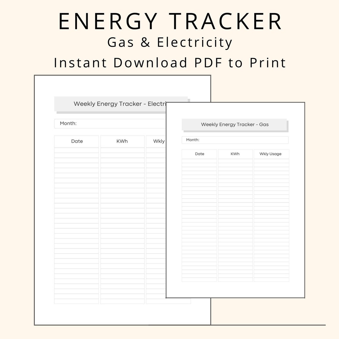 Energy Tracker Gas & Electricity Usage Log Printable PDF Download - Etsy