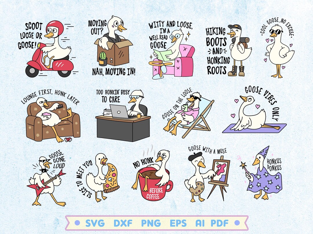 Funny Goose SVG PNG Bundle, Cartoon Goose Clipart, Sassy Goose Sayings ...