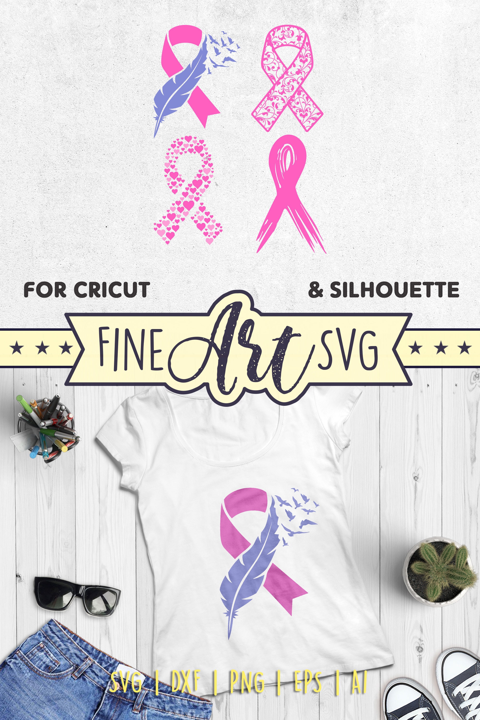 Pink Ribbon SVG Bundle Breast Cancer 4 Svg Designs Cancer - Etsy