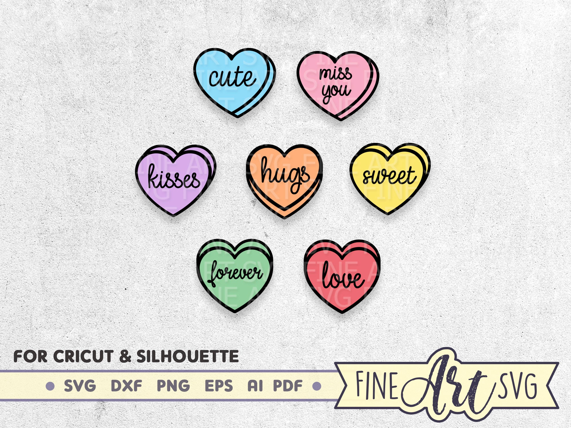 Conversation Hearts SVG Bundle Candy Hearts Svg Cut Files | Etsy