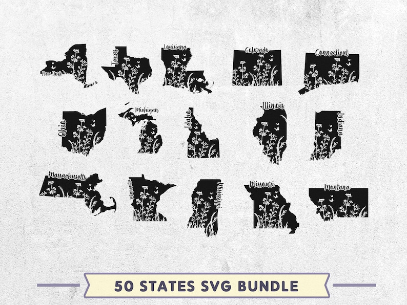 Floral States SVG Bundle: 50 US State Designs (digital Download) - Etsy