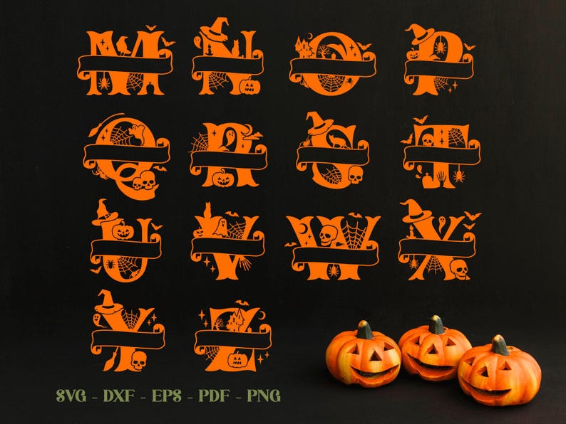 Halloween Split Alphabet SVG: 26 Letters, Monogram Cut Files (digital ...