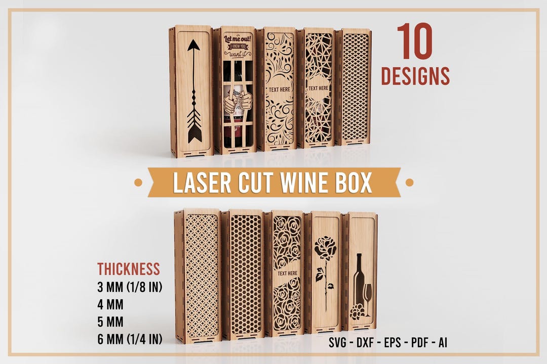 Laser Cut Wine Box Bundle | 10 SVG Designs | Gift Box Template - Etsy UK