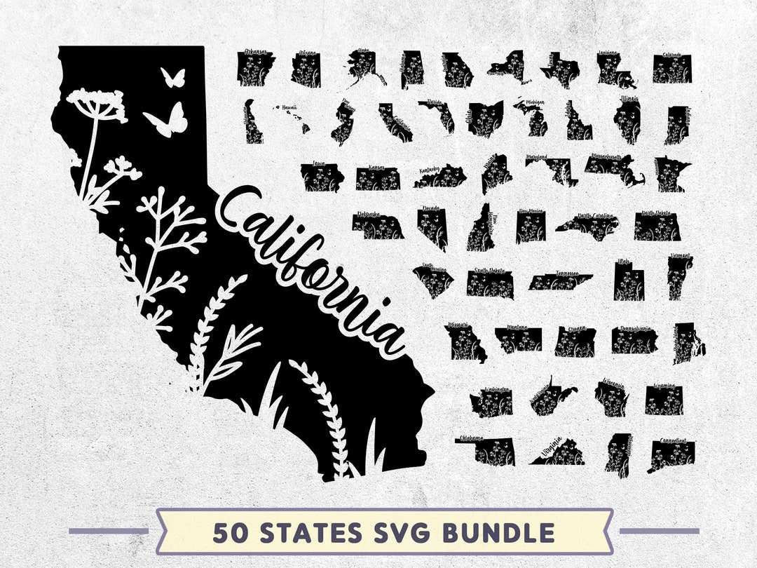 Floral States SVG Bundle: 50 US State Designs (digital Download) - Etsy