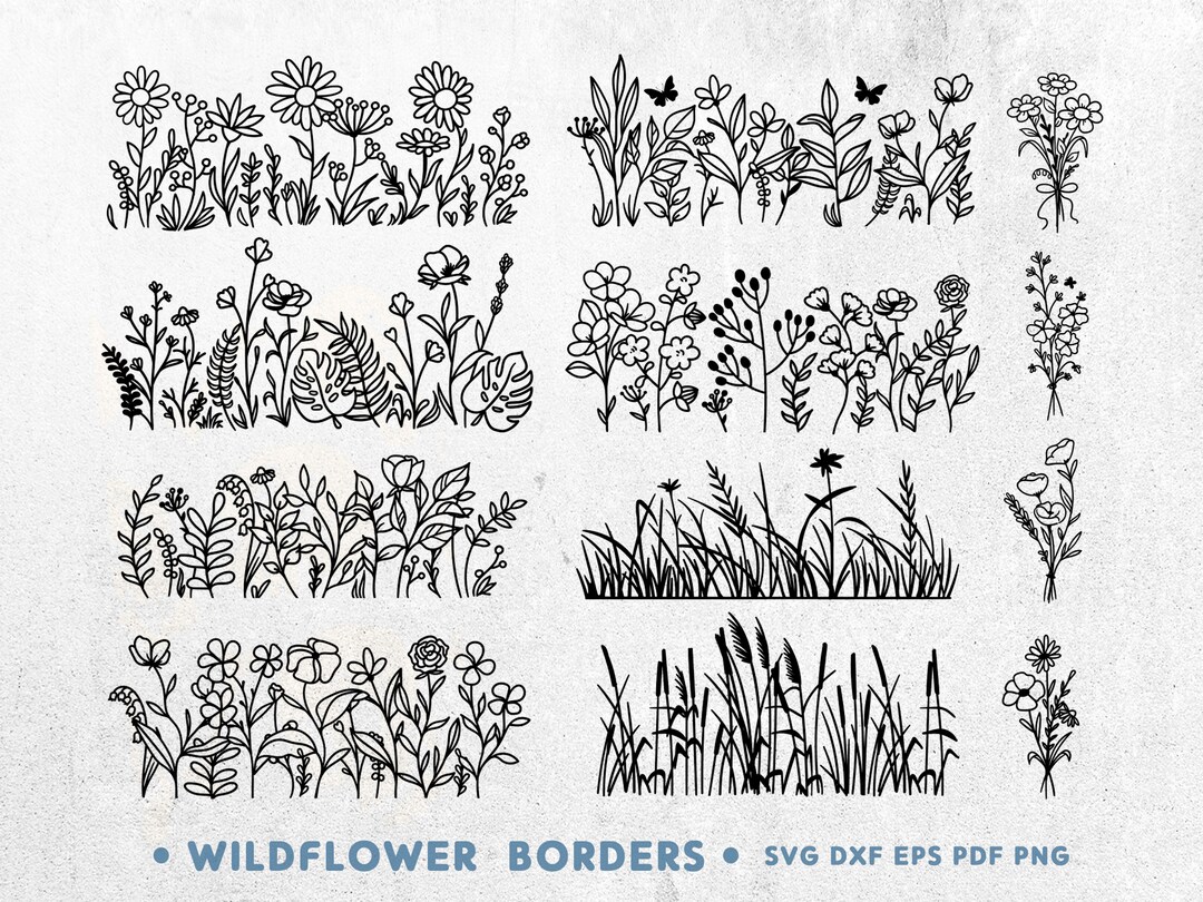 Wildflower Borders SVG Cutting Files, Floral Bouquet Clipart, Svg Dxf ...