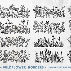Wildflower Borders SVG Cutting Files, Floral Bouquet Clipart, Svg Dxf ...