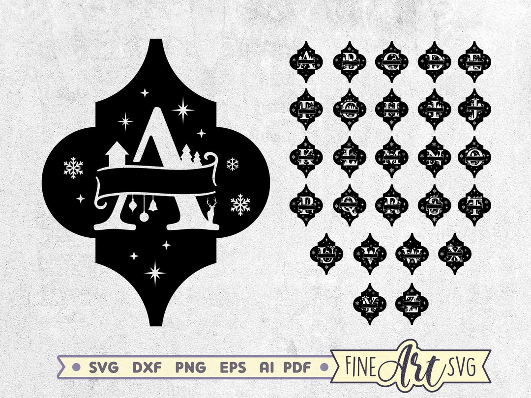Arabesque Tile SVG Alphabet, Christmas Split Monogram Svg, Lantern Tile ...