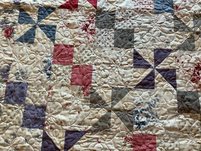 Moda Patchwork Quilt With 20 Coordinating Fabrics, Floral Border 73 X ...