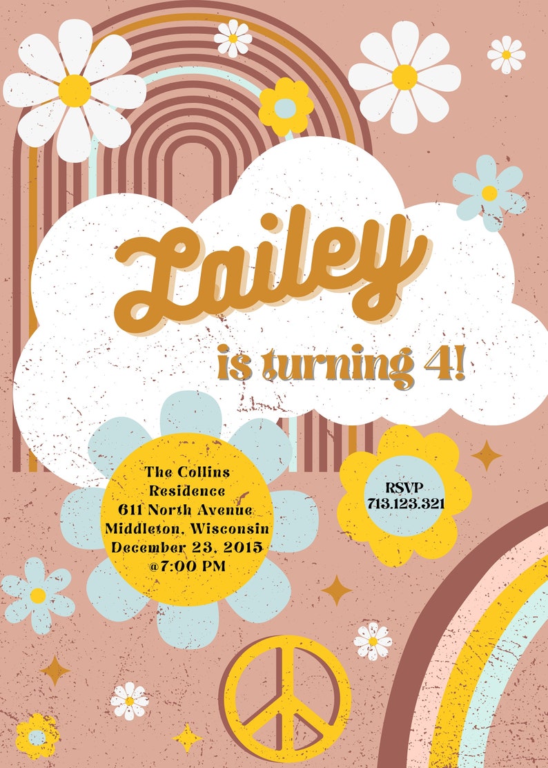 Retro Groovy Daisy Invitation - Etsy