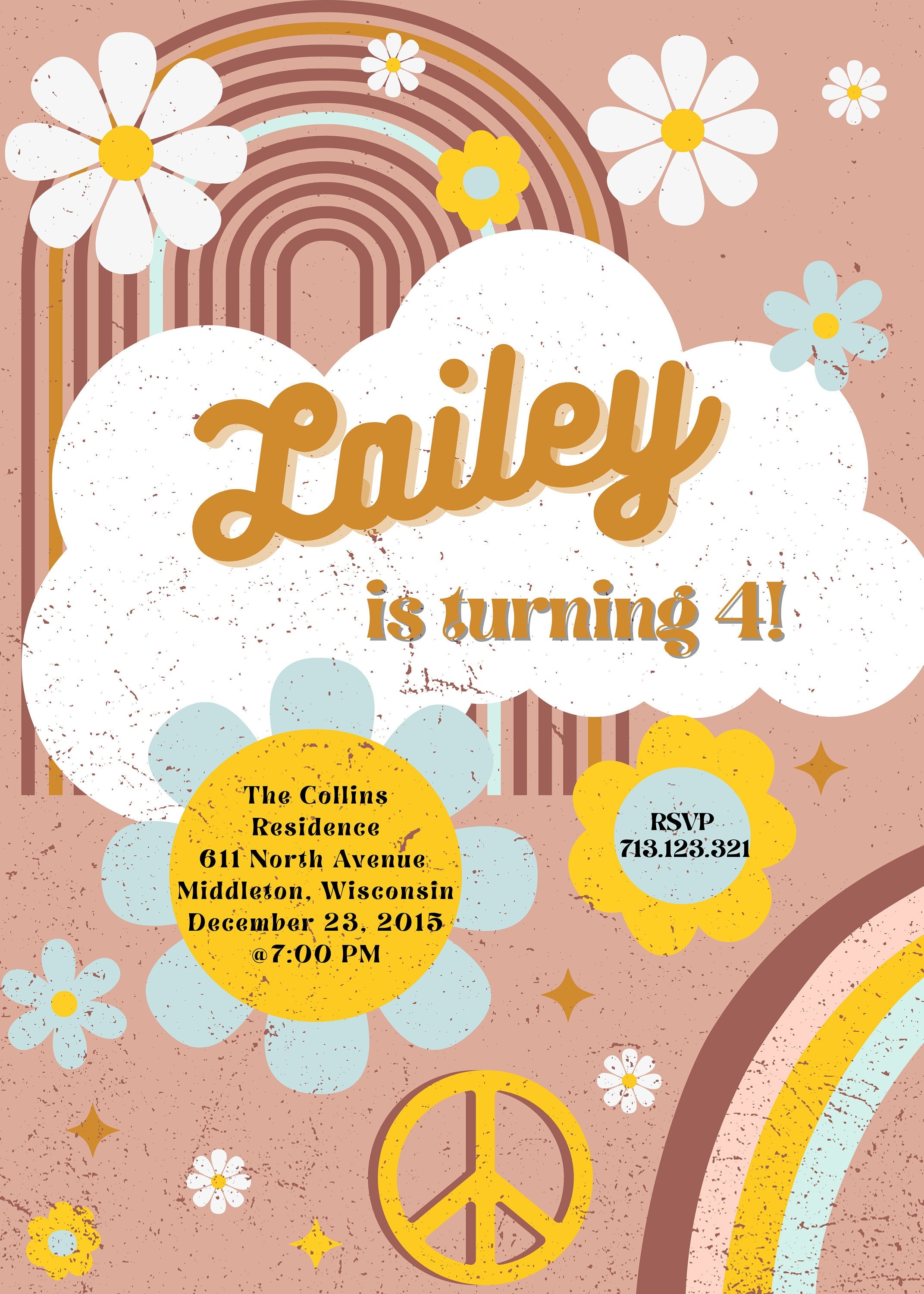 Retro Groovy Daisy Invitation - Etsy