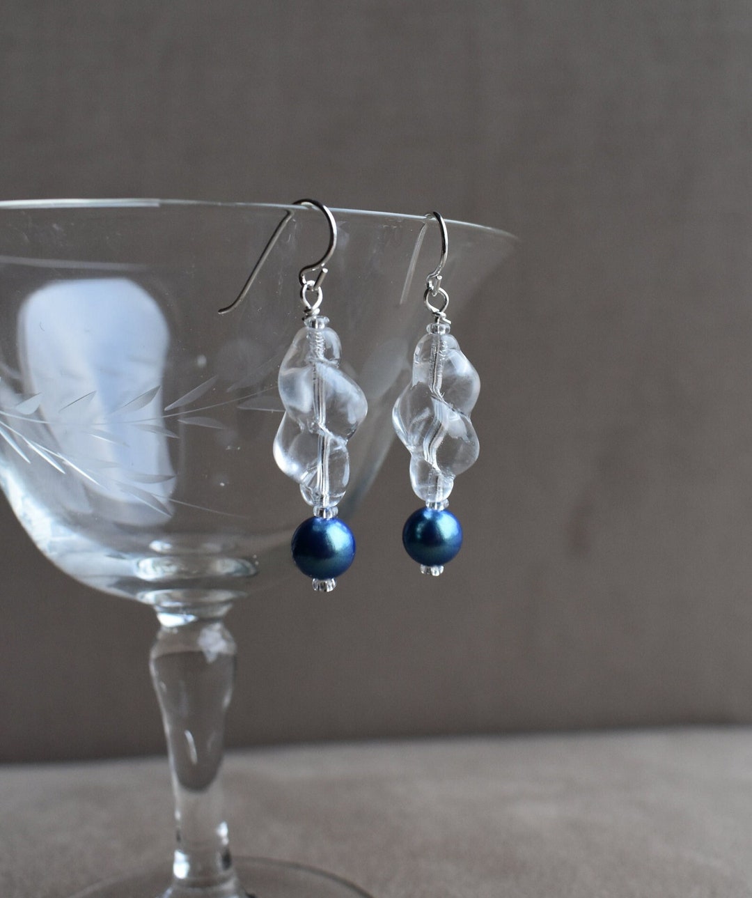 June Birthday Blue Swarovski Pearl and Twisted Glass Earrings, Twisted ...