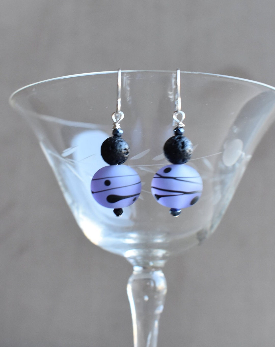 Lavender Shades of Neptune 2 Earrings, Lavender Etched Lampwork Glass ...