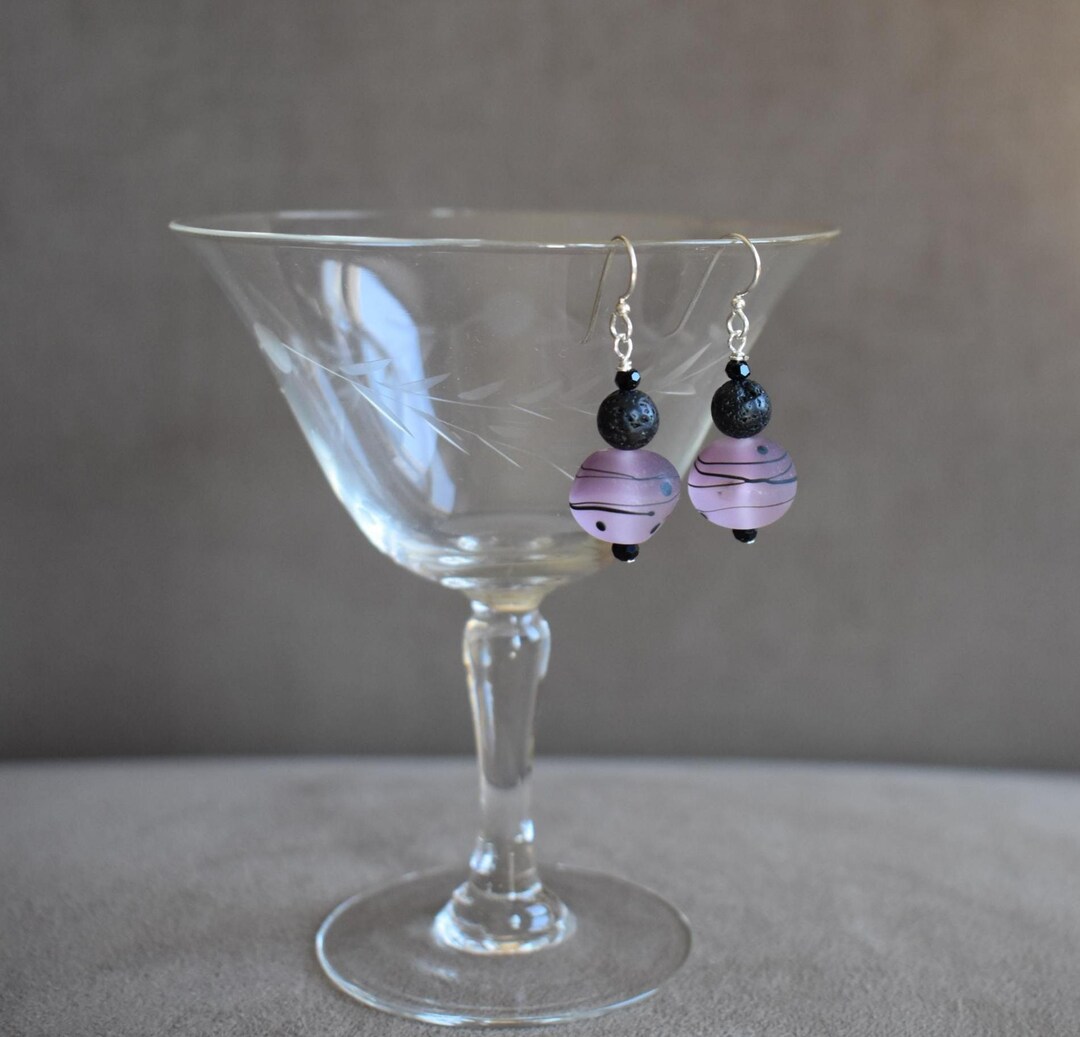 Lavender Shades of Neptune Earrings, Lavender Etched Freeform Lampwork ...