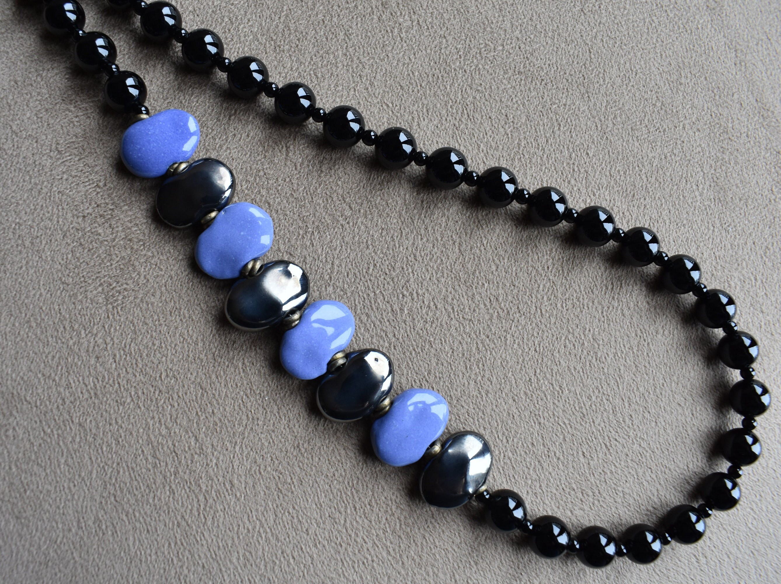 Kazuri Focal Bead Necklace Set, Blue and Black Kazuri Focal Beads and ...