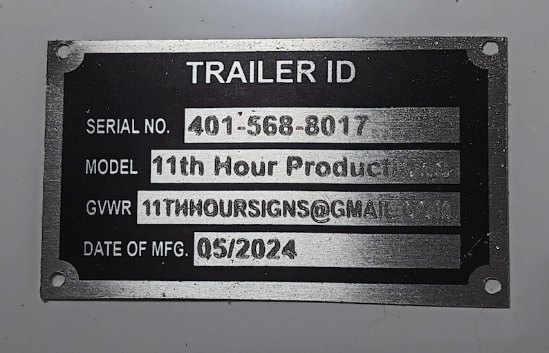 TRAILER ID TAG Plate, Data Engraved With Number. Identification Tag - Etsy
