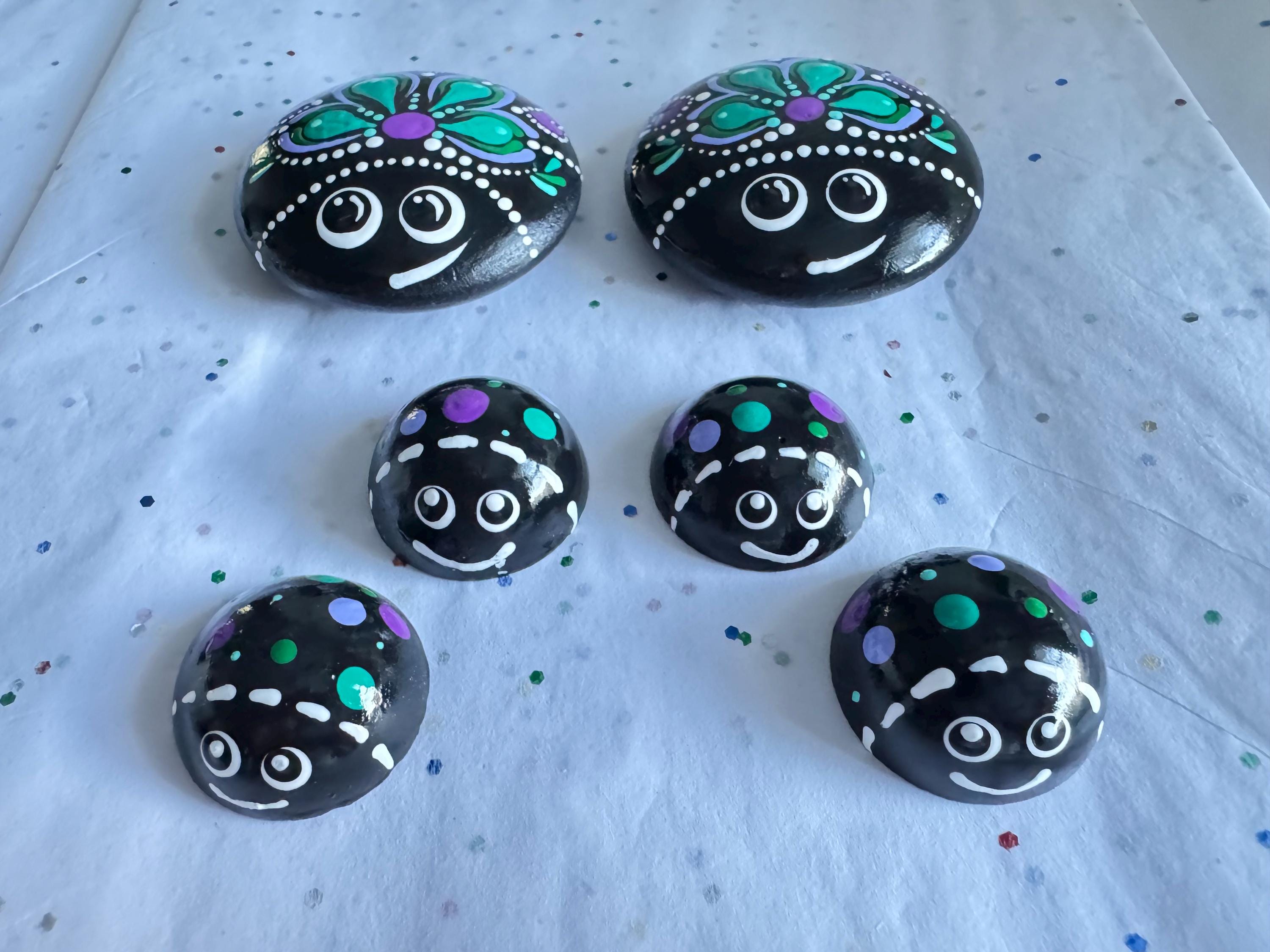 Artisan Painted Rock | Lady Bugs Family Stone Painting Art Set A - Etsy