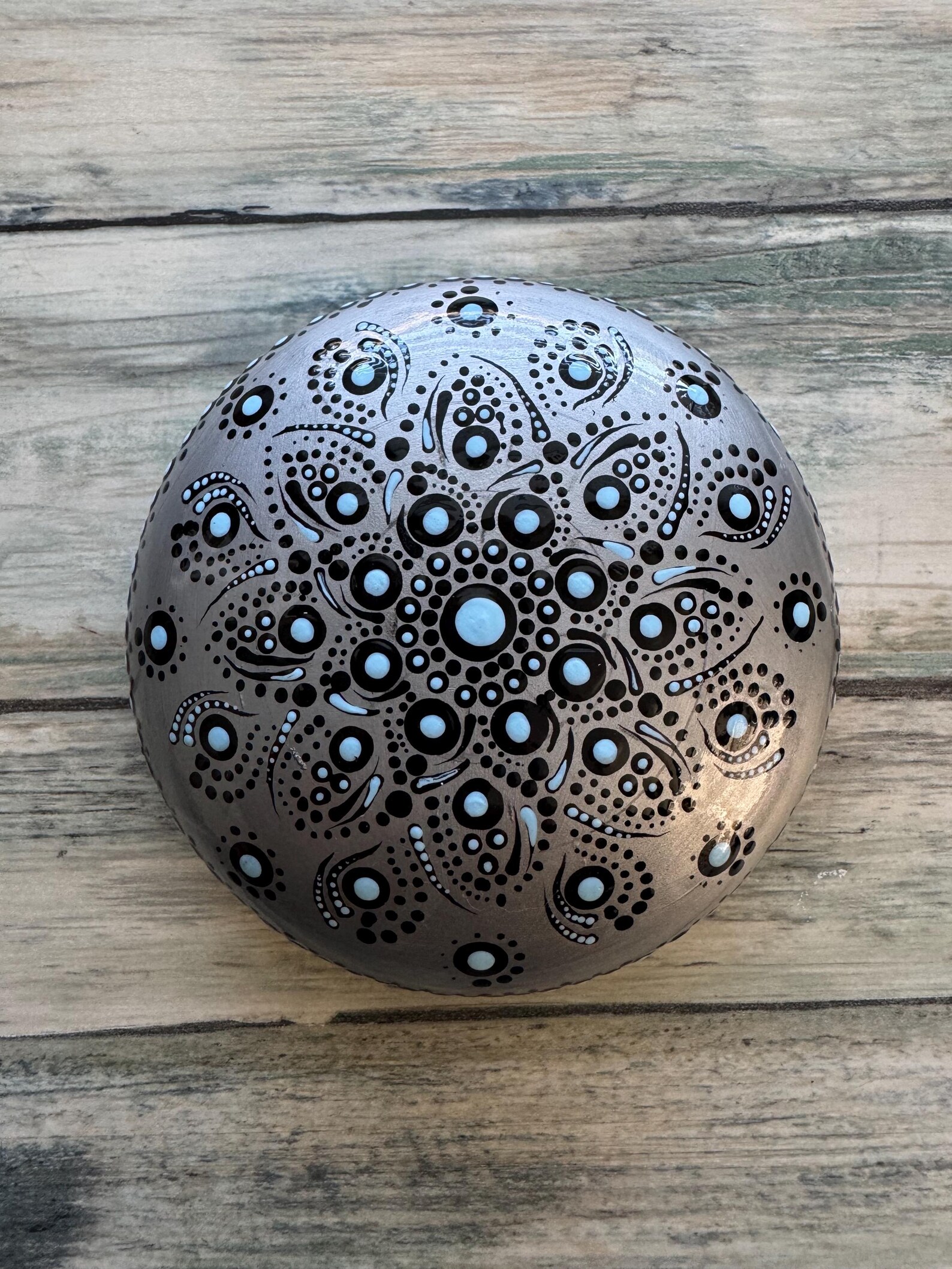 Artisan Hand Painted Handmade Stone Rock | Silver / Black / Blue ...
