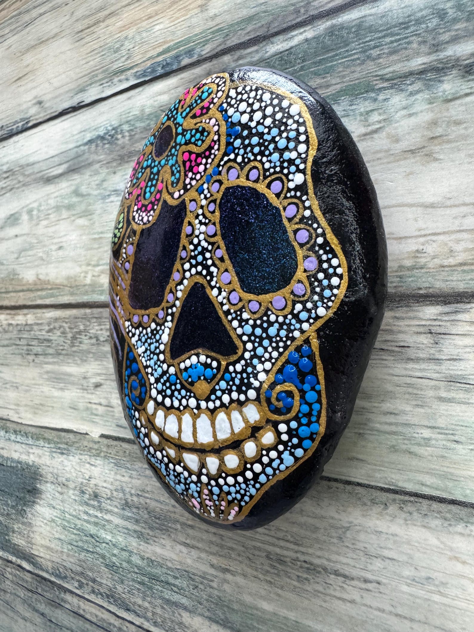 Artisan Hand Painted Natural Rock | Sugar Skull Dot Art - Etsy
