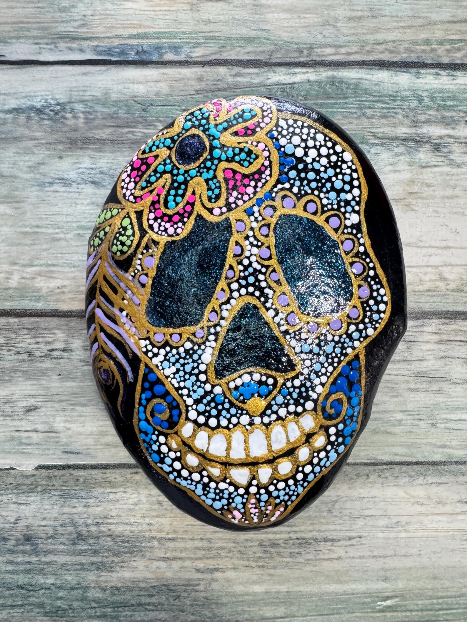 Artisan Hand Painted Natural Rock | Sugar Skull Dot Art - Etsy