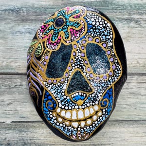 Artisan Hand Painted Natural Rock | Sugar Skull Dot Art - Etsy