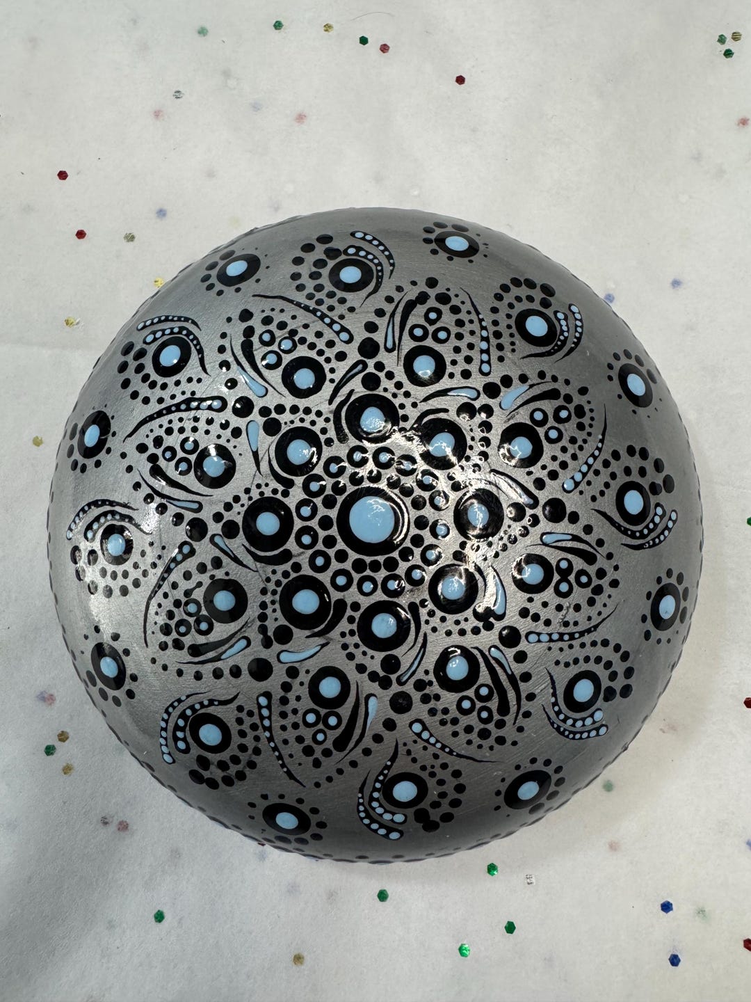 Artisan Hand Painted Handmade Stone Rock | Silver / Black / Blue ...