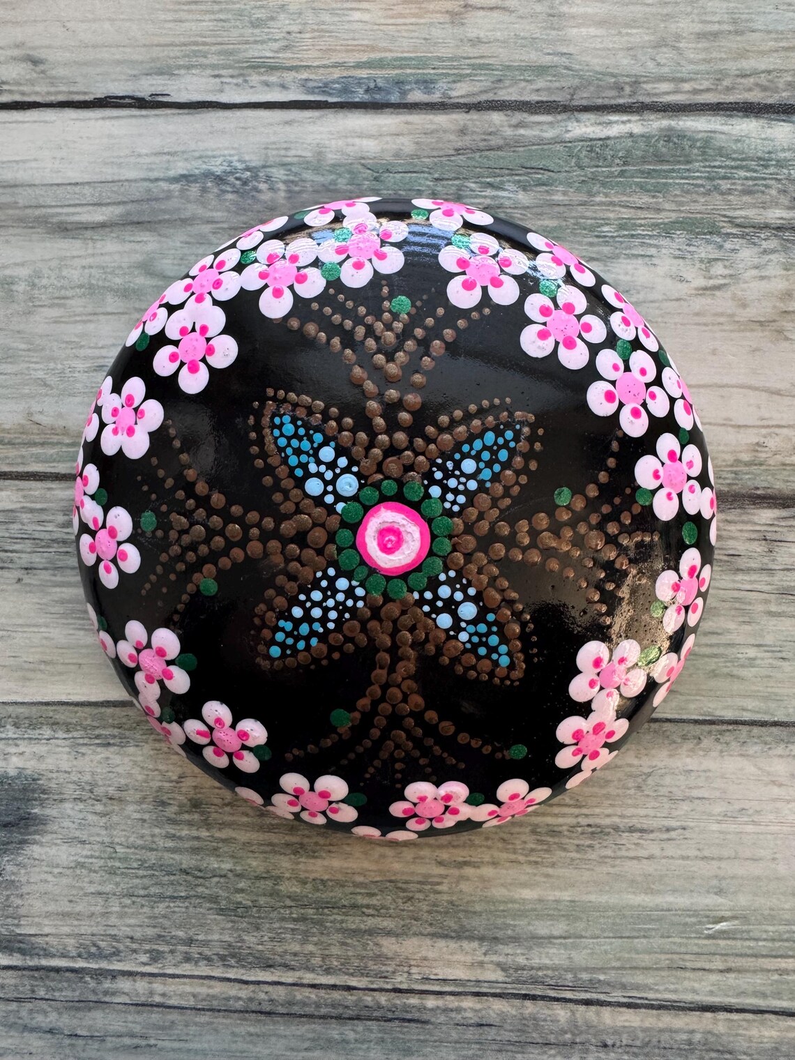 Artisan Hand Painted Handmade Stone Rock | Cherry Blossom Dotting Art 4 ...