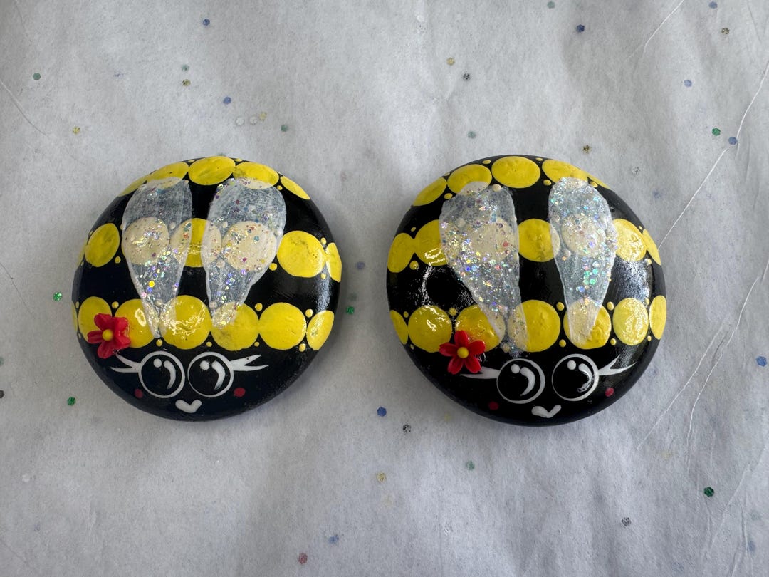 Artisan Painted Rock | 2 Lady Bee Set Dot Art #A - Etsy