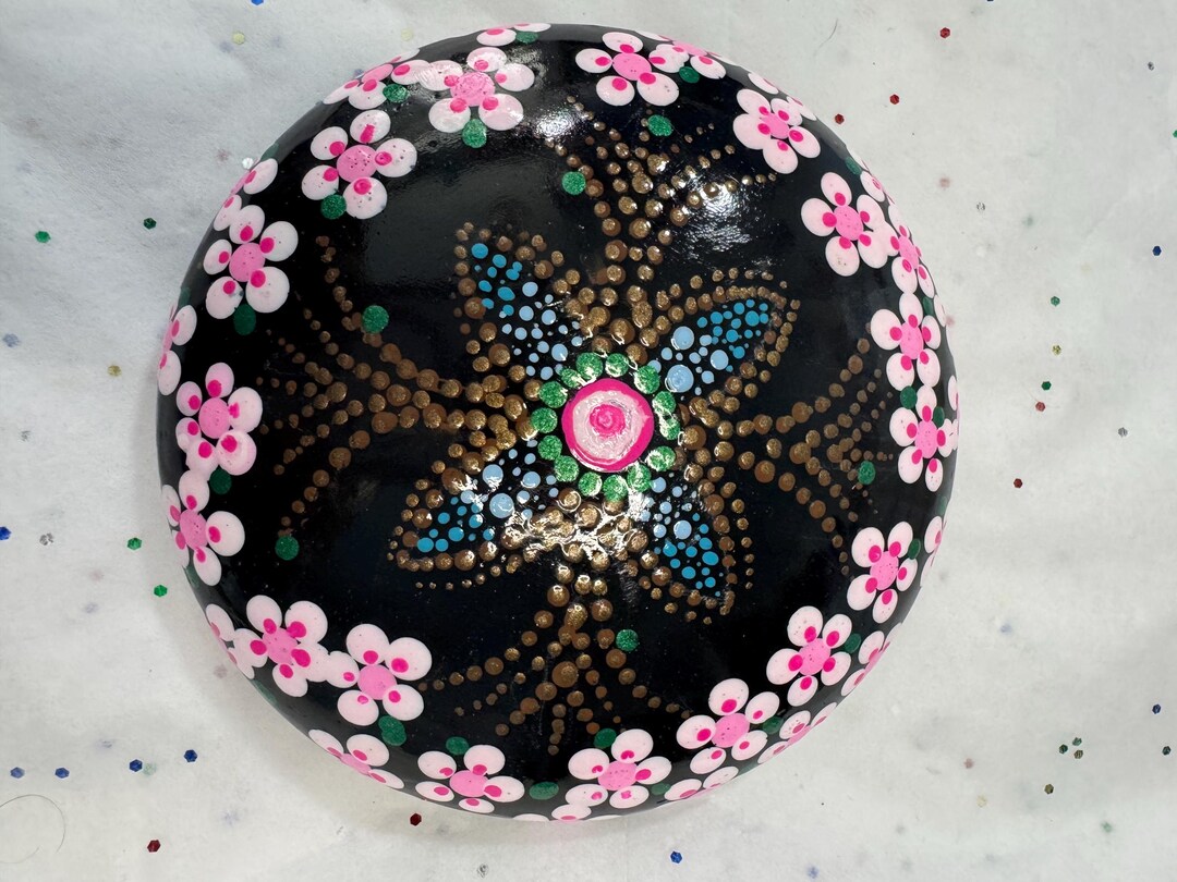 Artisan Hand Painted Handmade Stone Rock | Cherry Blossom Dotting Art 4 ...