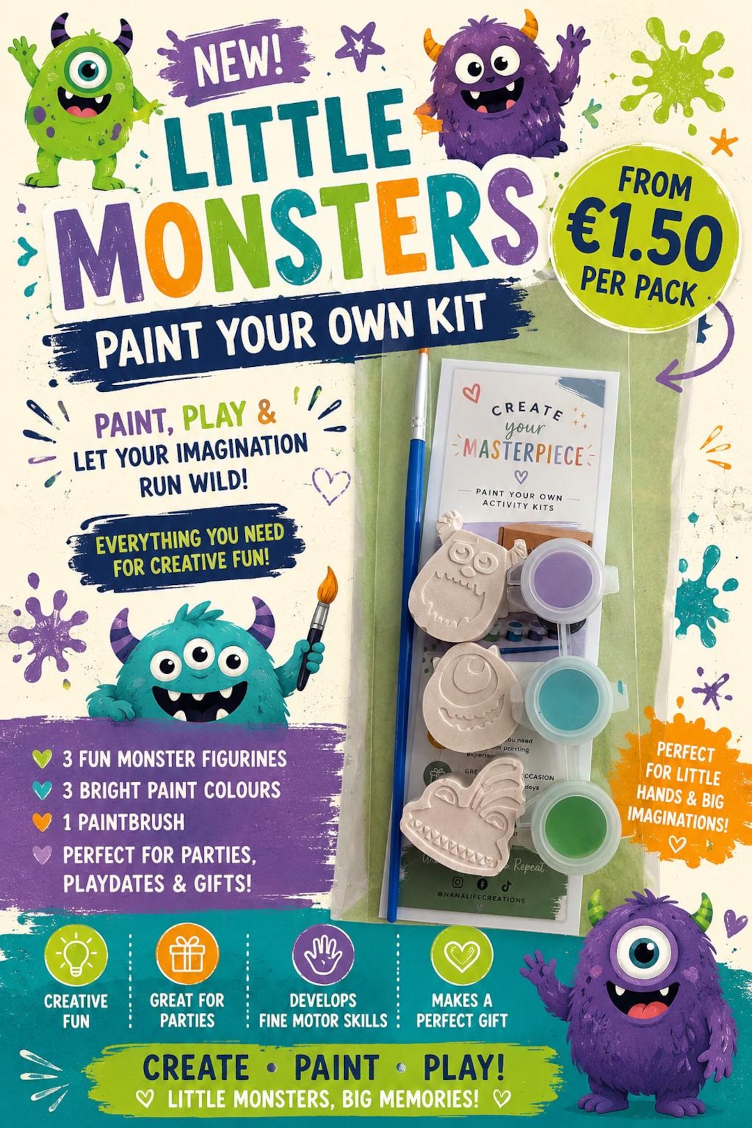 Tiny Monster Paint Your Own Arts and Craft Party Fridge Magnet Pack. - Etsy