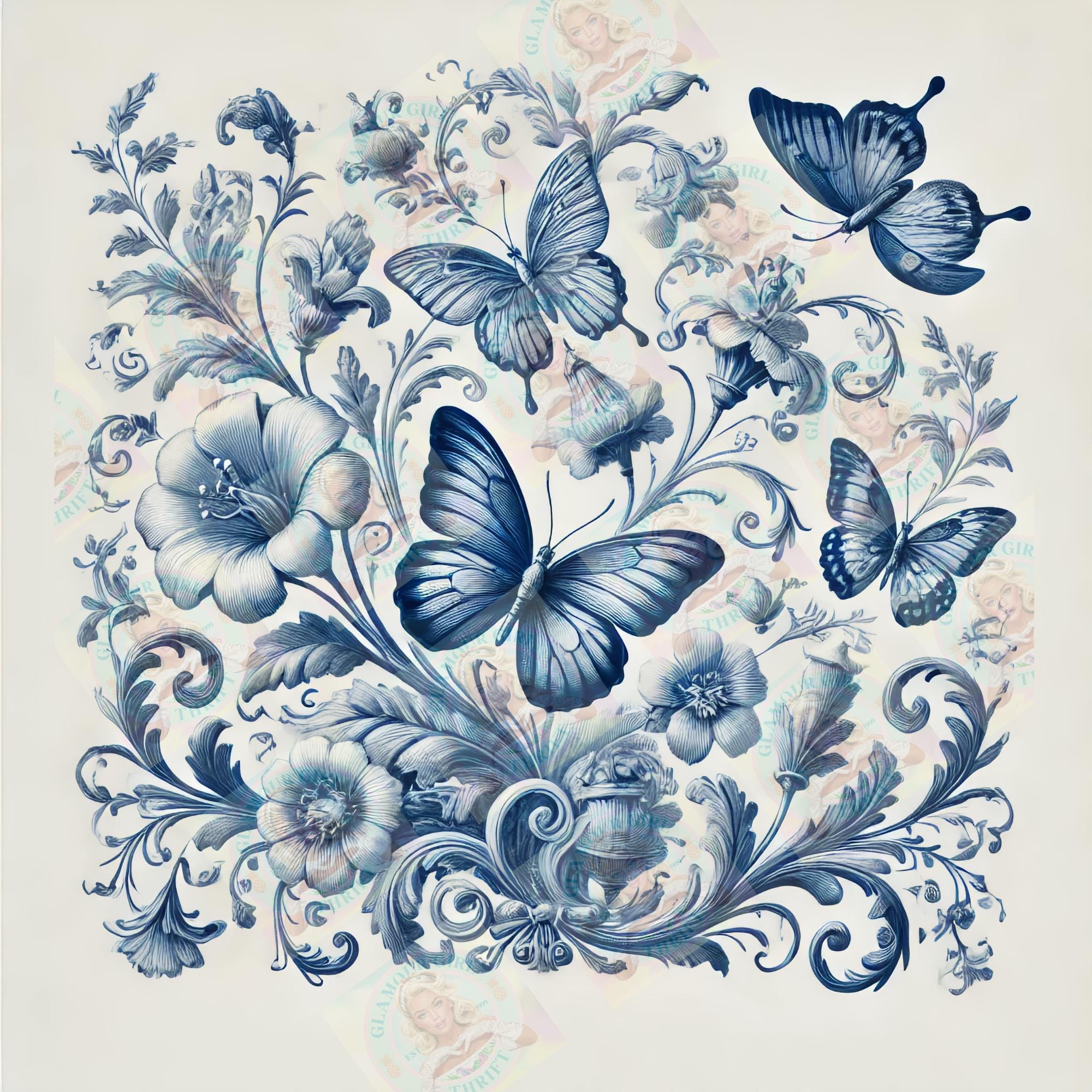 French Toile Butterfly PNG Digital Download Vintage Butterfly Clip Art ...