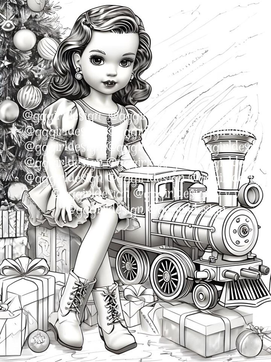 Retro Christmas Coloring Page PNG Clip Art Christmas Coloring Page ...