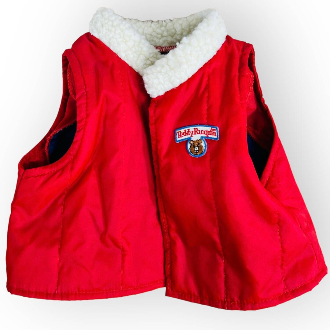 Vintage Teddy Ruxpin Hiking Vest Cherry Red Fleece Lining Adventure ...
