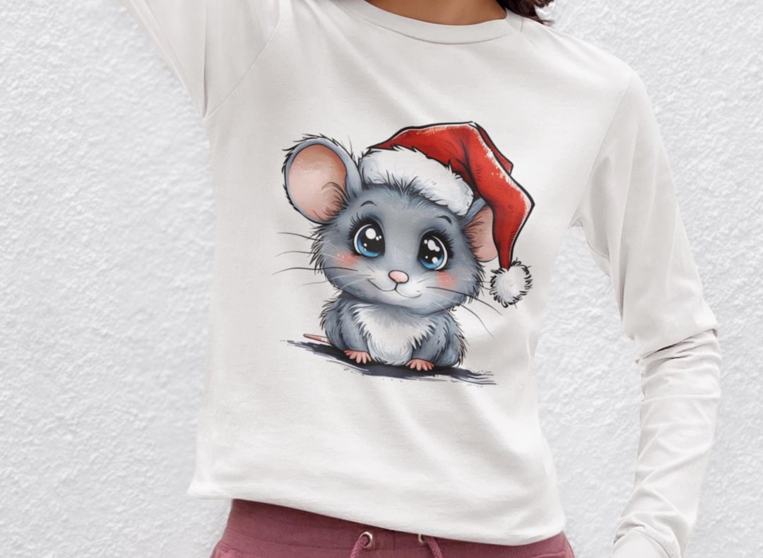 Christmas Mouse Clip Art SVG PNG Cute Holiday Mouse Santa Hat Print ...