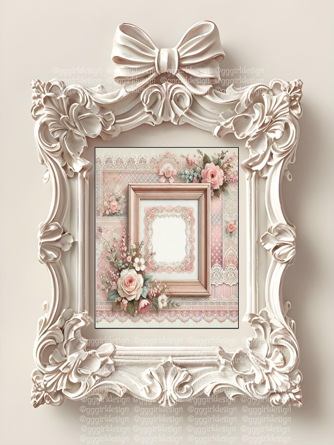 Coquette Picture Frame Mockup: Romantic Revival PNG Clip Art (digital ...