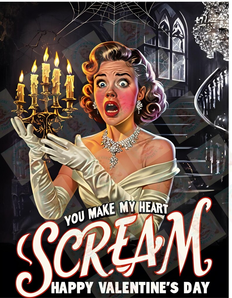 Vintage Horror Valentine PNG Retro Scream Queen Art Gothic Spooky Love ...