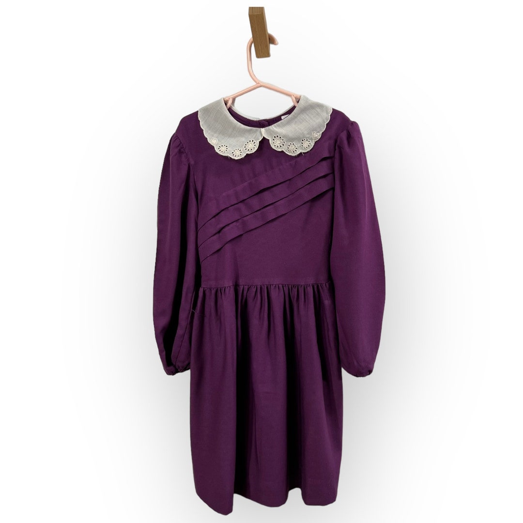 Vintage 70s Arlene Airess Dress Girls Size 7 Purple Lace Peter Pan ...