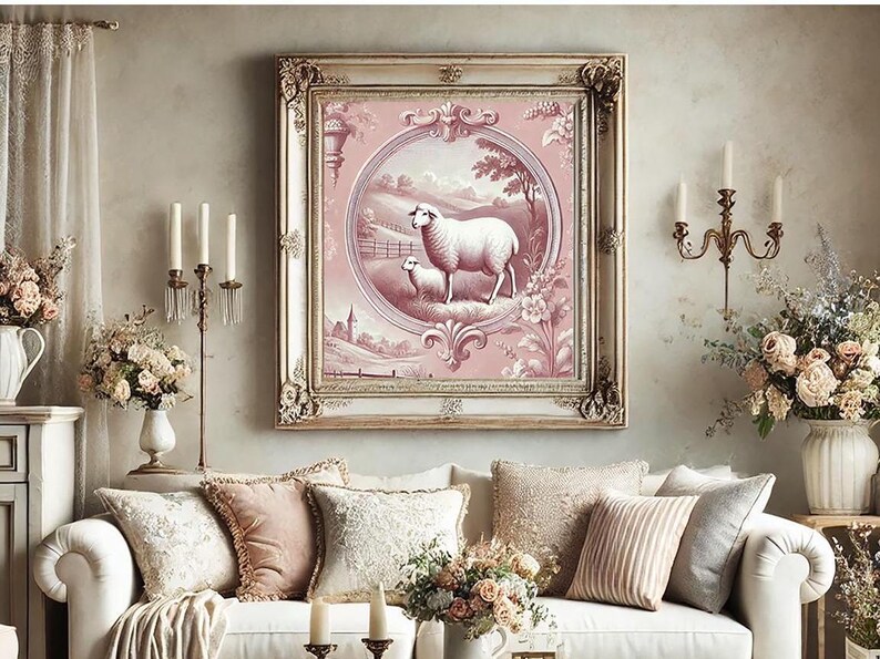 Vintage Sheep Art Print: French Country Toile, Farmhouse Decor (digital ...