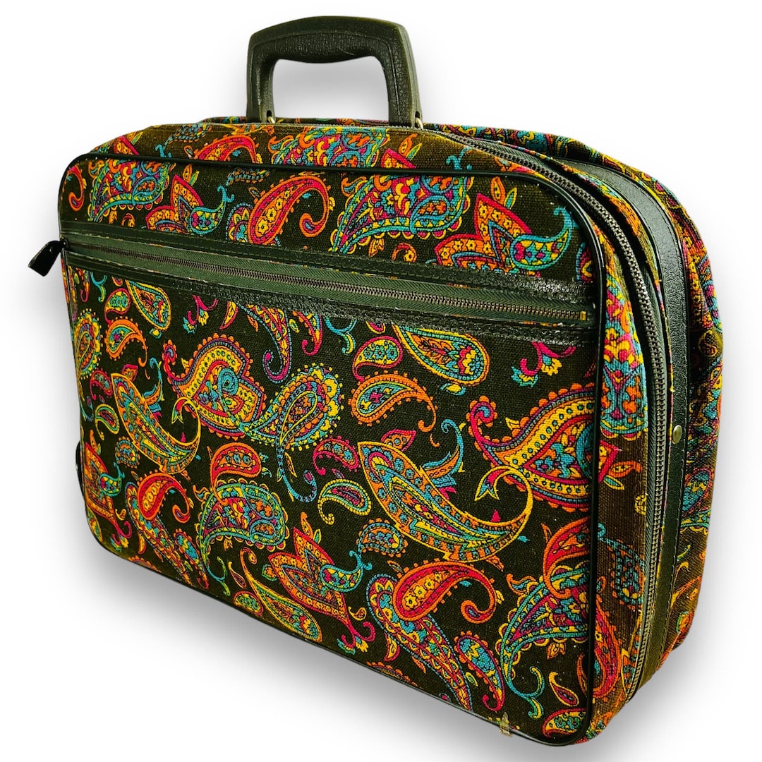Vintage Bantam Suitcase 60s Soft Sided Overnight Bag Green Paisley Key ...