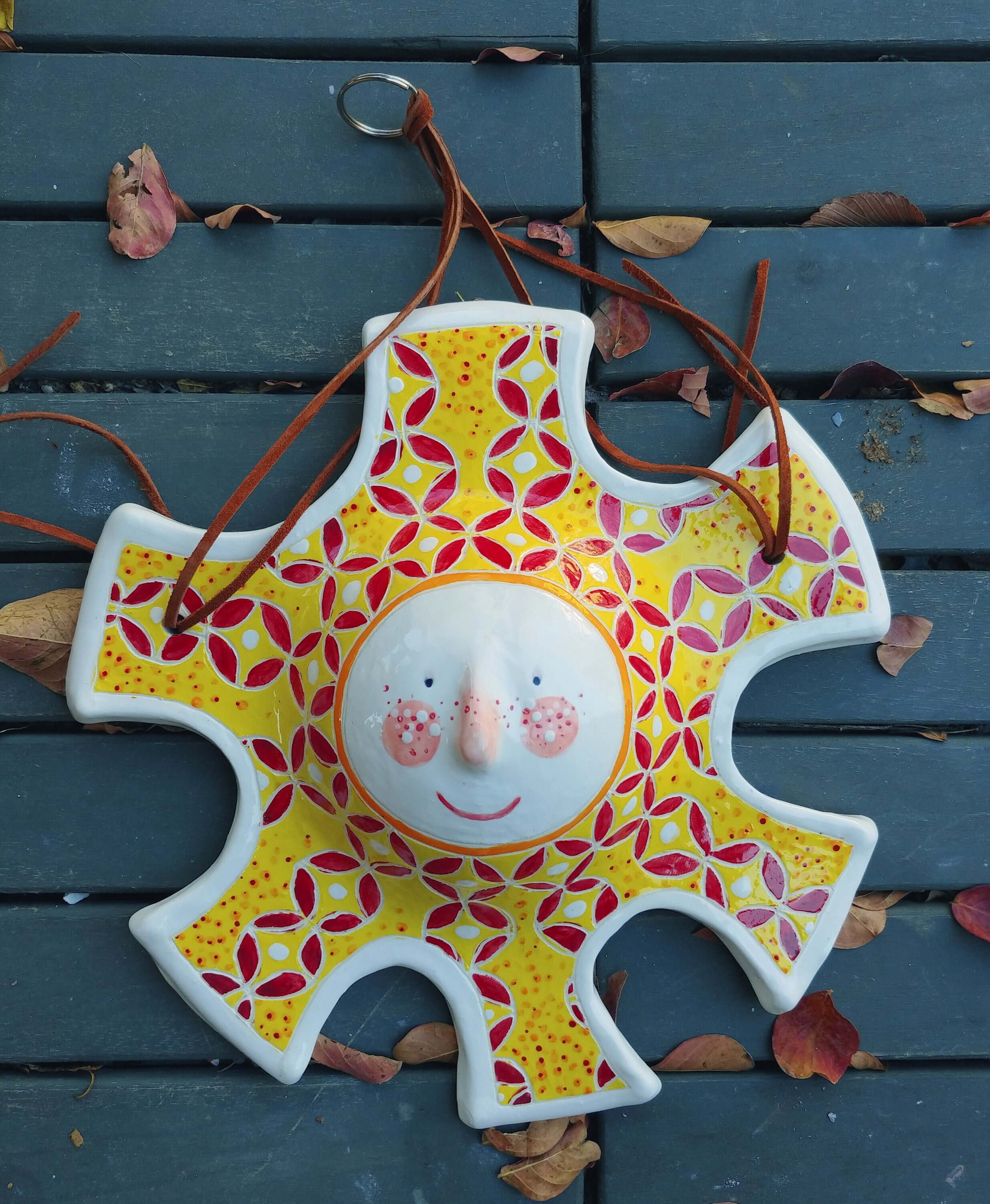 Happy Ceramic Sun Face With Mid-century Modern Yellow Design - Etsy