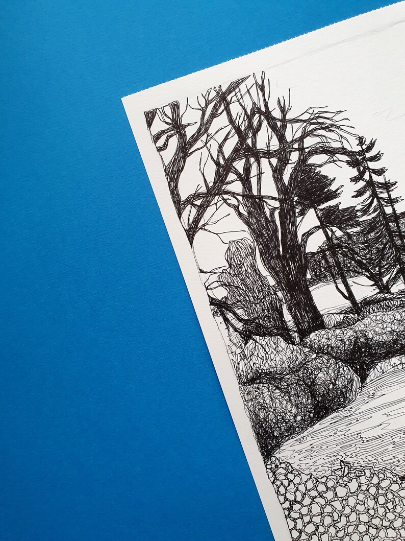 A4 Original Drawing - ‘brockhampton Estate’ - Landscape in Springtime ...
